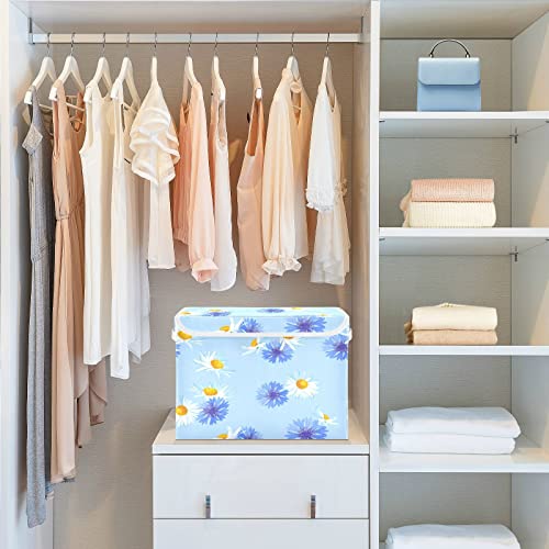 GOODOLD Art Daisy Storage Bins with Lids, 16.5x12.6x11.8in Large Collapsible Fabric Storage Boxes with Handles, Stackable Cube Organizer Containers for Closet Home Office