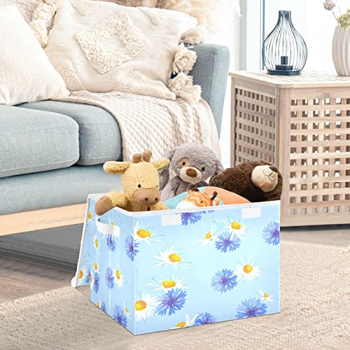 GOODOLD Art Daisy Storage Bins with Lids, 16.5x12.6x11.8in Large Collapsible Fabric Storage Boxes with Handles, Stackable Cube Organizer Containers for Closet Home Office