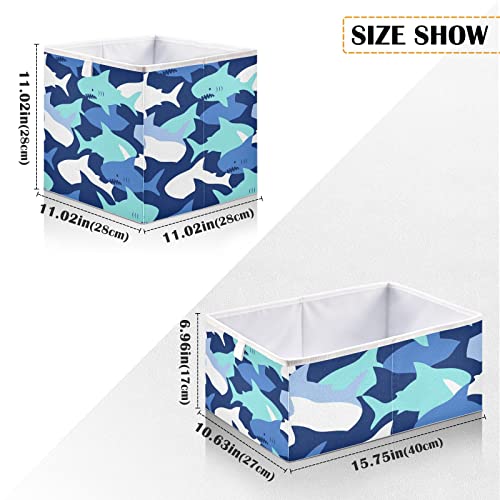xigua Shark Rectangle Storage Bin Large Collapsible Storage Box Canvas Storage Basket for Home,Office,Books,Nursery,Kid's Toys,Closet