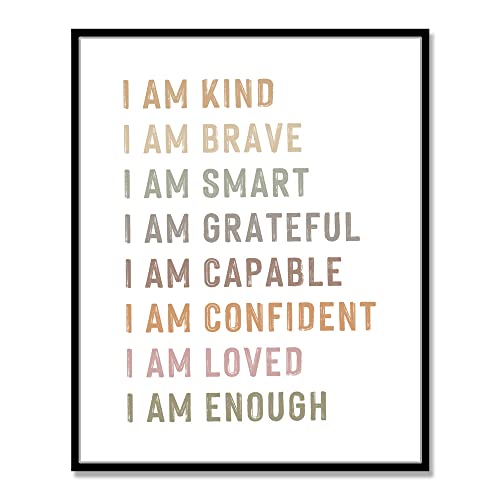 Affirmations Art Print for Kids, Classroom Wall Art, I am Enough, Kid's Bedroom, Rainbow Affirmations Print, I am Kind Smart Loved, Inspirational Nursery Decor, Unframed (11X14 INCH)