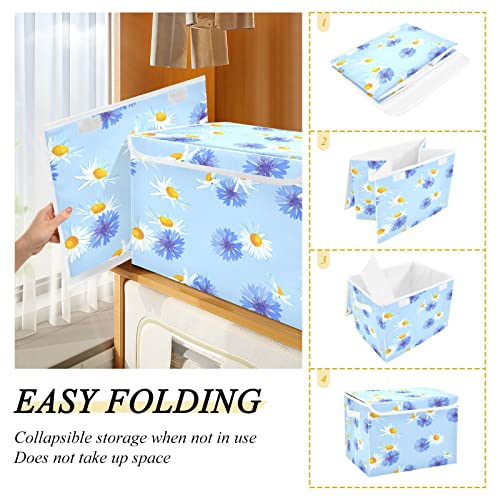 GOODOLD Art Daisy Storage Bins with Lids, 16.5x12.6x11.8in Large Collapsible Fabric Storage Boxes with Handles, Stackable Cube Organizer Containers for Closet Home Office
