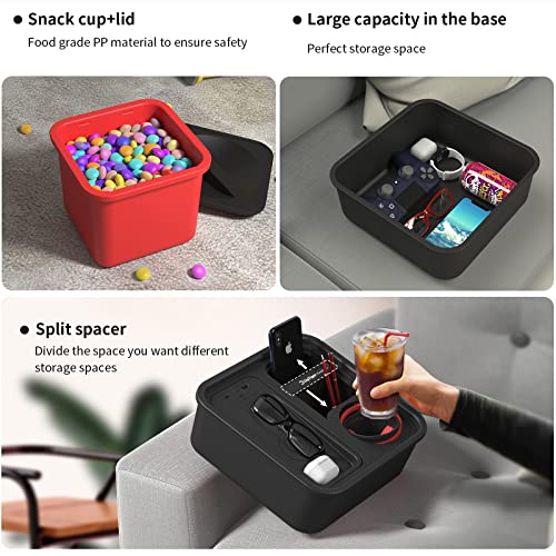 Zigtiger Cup Holder Tray with Wireless Power Bank, Couch Tray Couch Caddy with Cup Holder Sofa Drink Snack Caddy, Couch Organizer, Self Balancing Console for Sofa, Couch, Bed, Car, Beach, Video, Game