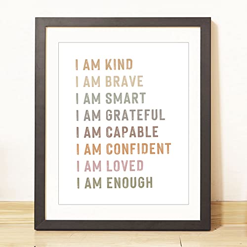 Affirmations Art Print for Kids, Classroom Wall Art, I am Enough, Kid's Bedroom, Rainbow Affirmations Print, I am Kind Smart Loved, Inspirational Nursery Decor, Unframed (11X14 INCH)