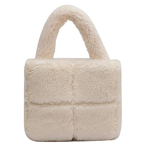 Plush Check Tote Bag for Women Puffer Handbags Puffy Purse Soft Padded Checkered Quilted Shoulder Bags Handbag