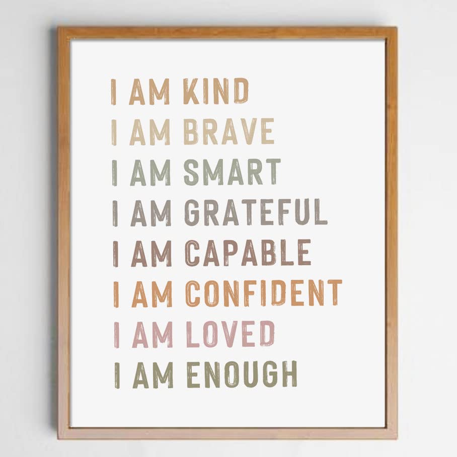 Affirmations Art Print for Kids, Classroom Wall Art, I am Enough, Kid's Bedroom, Rainbow Affirmations Print, I am Kind Smart Loved, Inspirational Nursery Decor, Unframed (11X14 INCH)