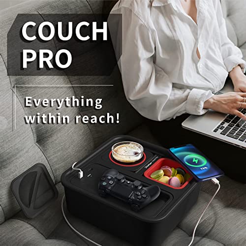 Zigtiger Cup Holder Tray with Wireless Power Bank, Couch Tray Couch Caddy with Cup Holder Sofa Drink Snack Caddy, Couch Organizer, Self Balancing Console for Sofa, Couch, Bed, Car, Beach, Video, Game