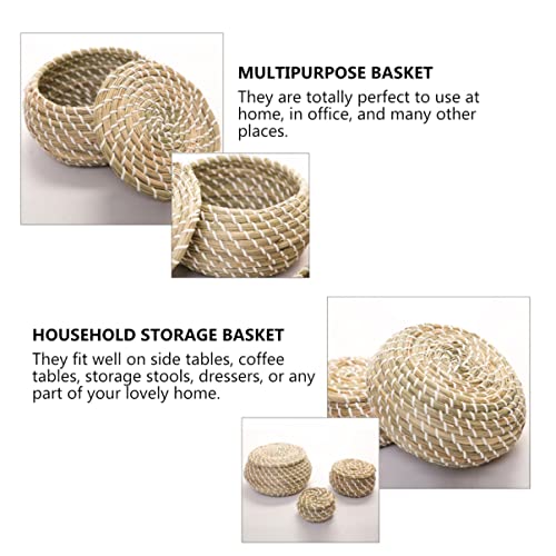 Cabilock Wicker Basket with Lid Mini Straw Hand Large Woven Basket Rattan Storage Basket Box Woven Storage Baskets Small Wicker Baskets