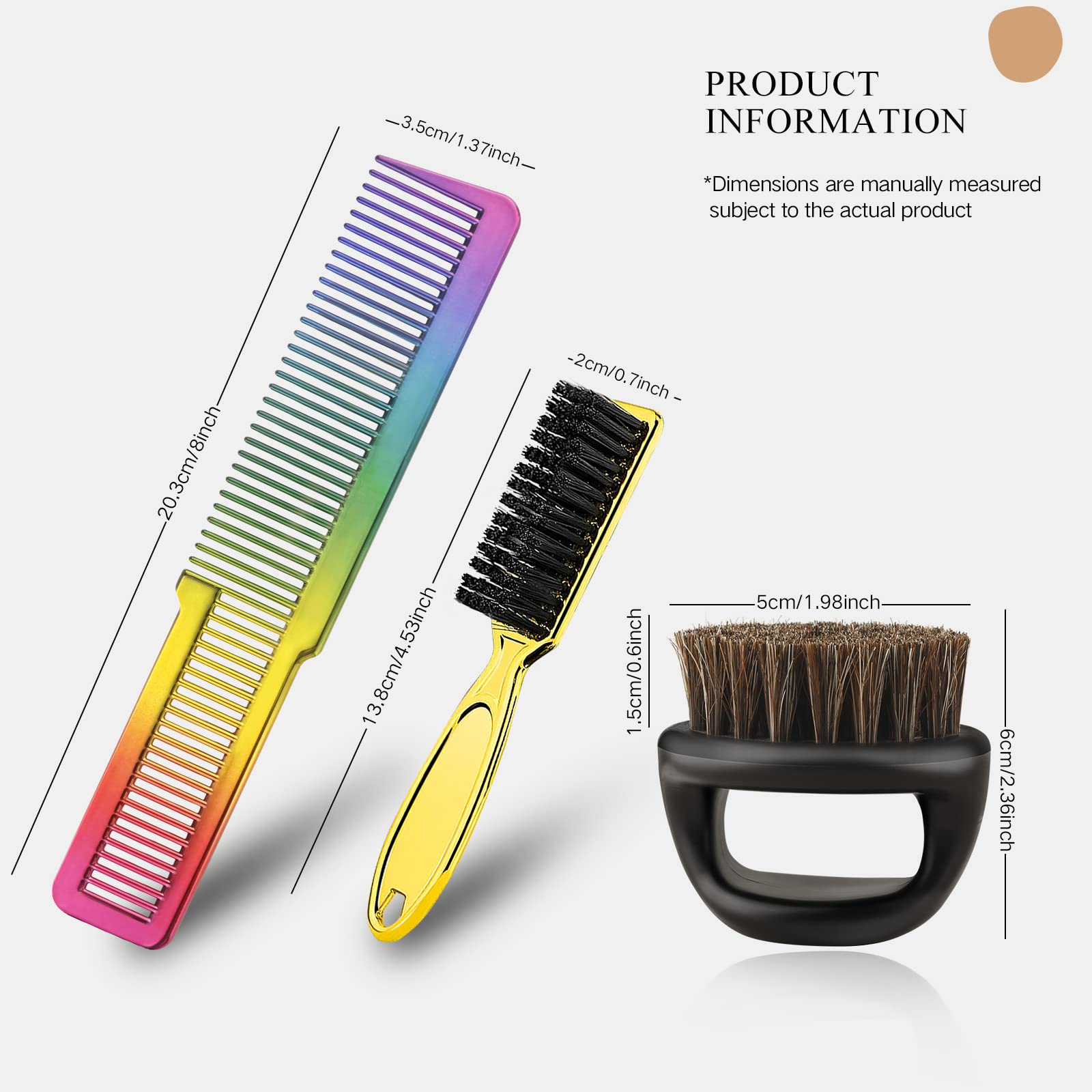 2 Pieces Barber Brush and Barber Comb Set, with Barber Blade Cleaning Brush Beard Brush Hair Cutting Comb, for Men Women Beauty Salons Home Use – Gold