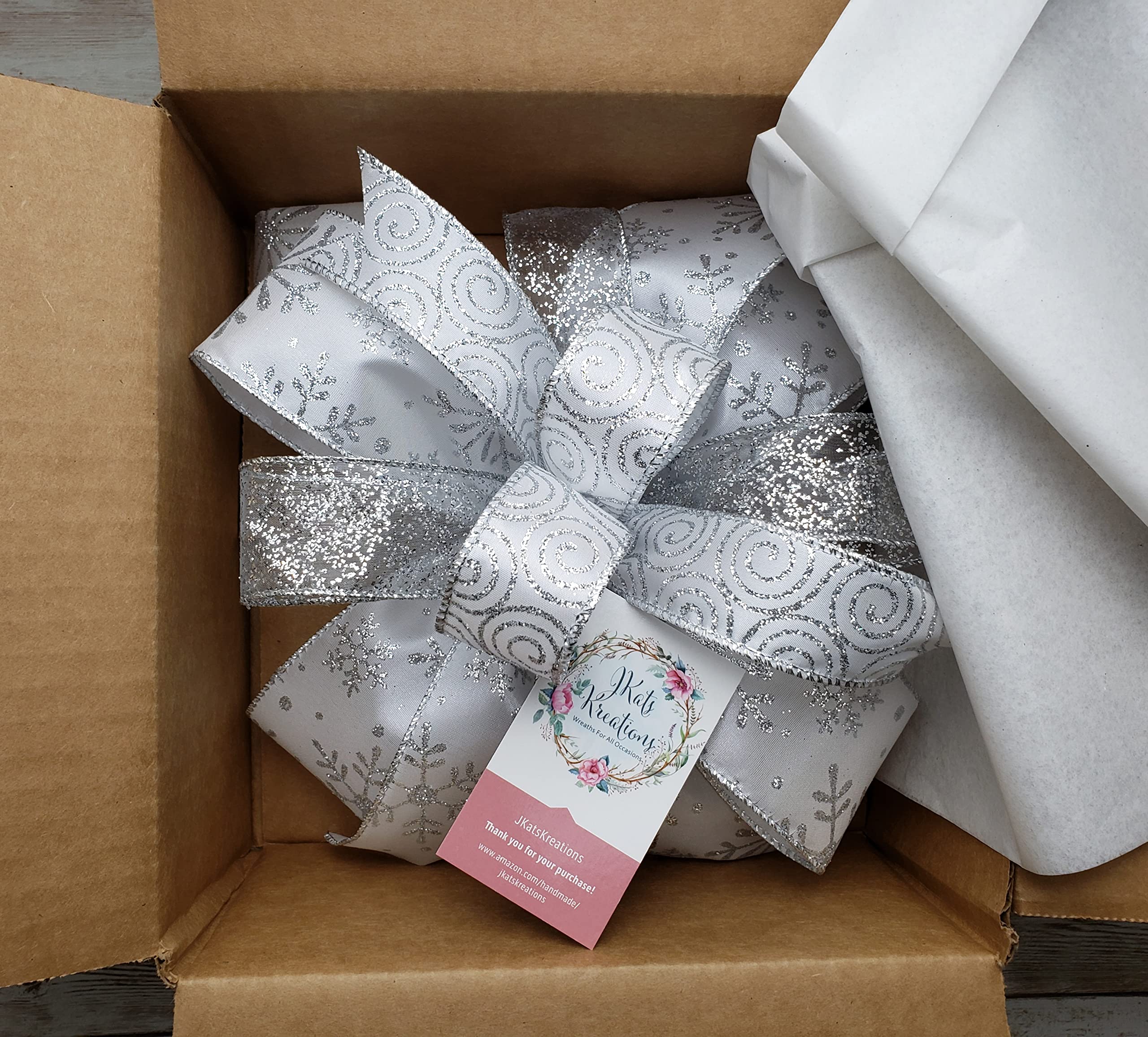 Christmas Winter Silver White Snowflake Bow for Wreath 10 inches