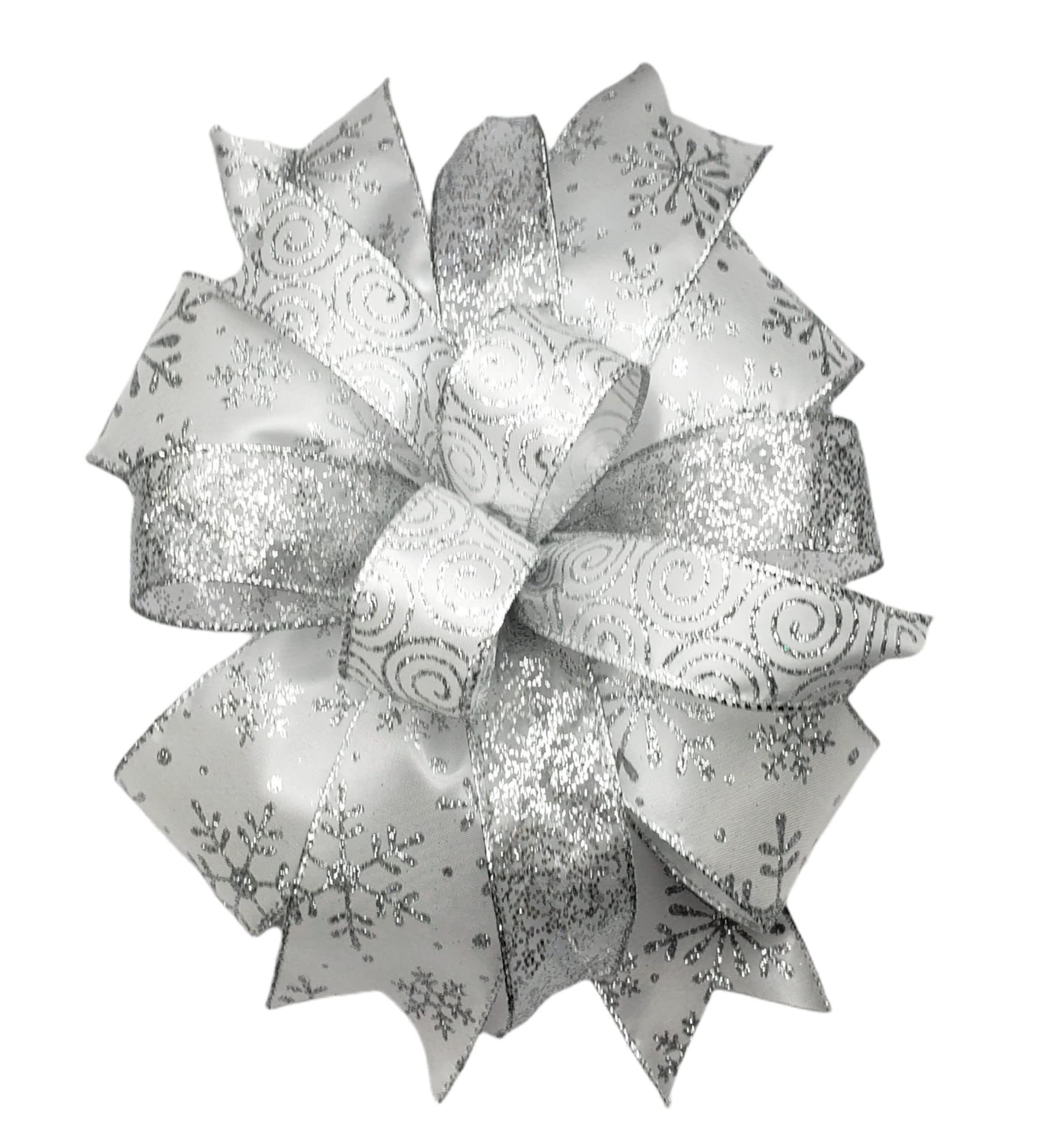 Christmas Winter Silver White Snowflake Bow for Wreath 10 inches