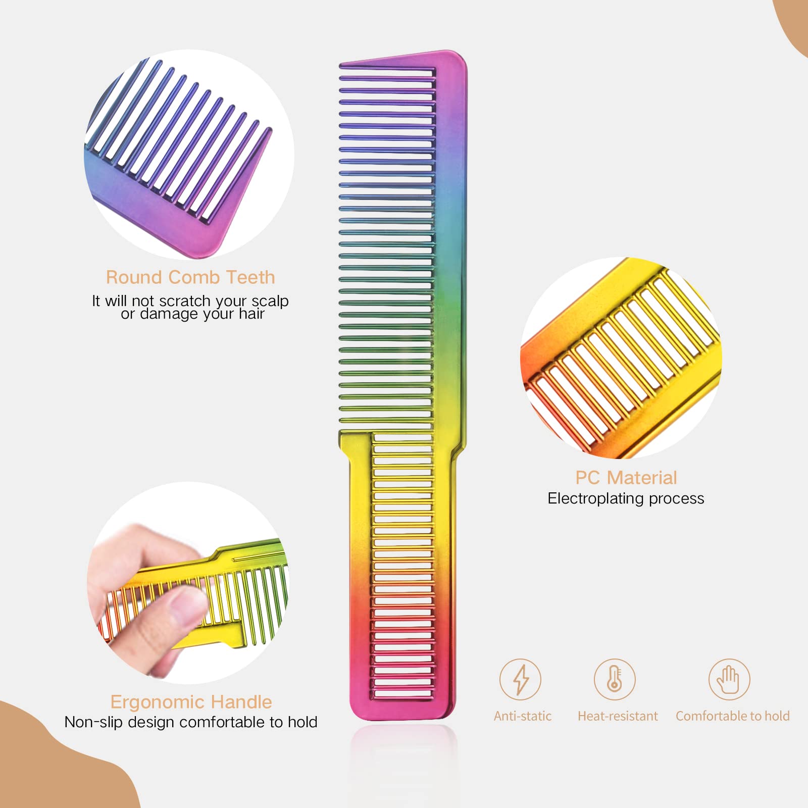 2 Pieces Barber Brush and Barber Comb Set, with Barber Blade Cleaning Brush Beard Brush Hair Cutting Comb, for Men Women Beauty Salons Home Use – Gold
