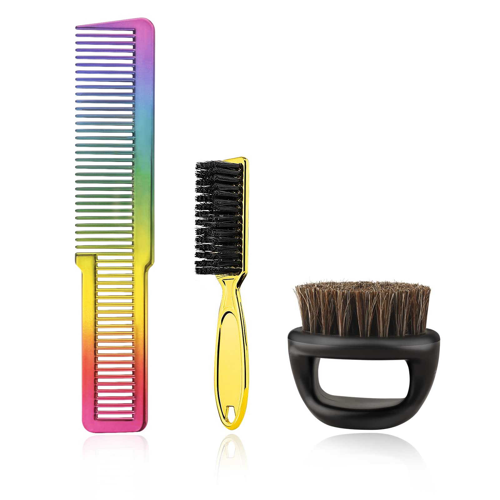 2 Pieces Barber Brush and Barber Comb Set, with Barber Blade Cleaning Brush Beard Brush Hair Cutting Comb, for Men Women Beauty Salons Home Use – Gold