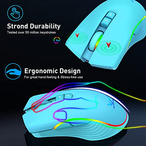 HETOETF Rechargeable Wireless Gaming Mouse, RGB LED Backlit Mouse with 4 Adjustable DPI, 7 Button, 2.4G USB Optical Gaming Ergonomic Computer Mice for Laptop PC Gamer Computer Desktop(Green)