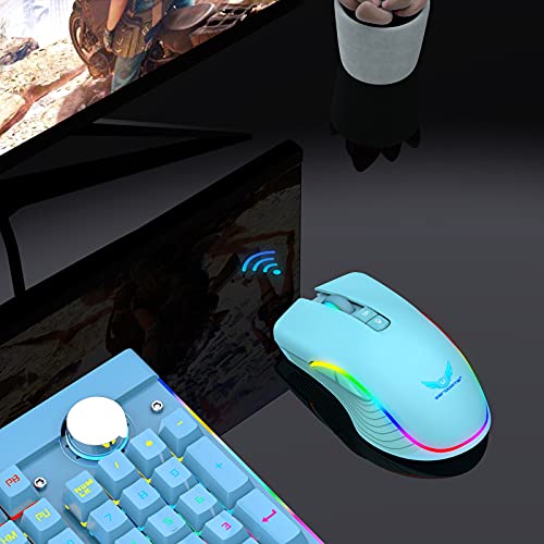 HETOETF Rechargeable Wireless Gaming Mouse, RGB LED Backlit Mouse with 4 Adjustable DPI, 7 Button, 2.4G USB Optical Gaming Ergonomic Computer Mice for Laptop PC Gamer Computer Desktop(Green)