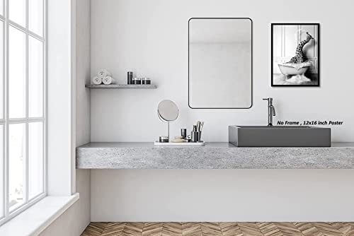 Funny Bathroom Decor Giraffe Animals Bathtub Poster–Unframed (12 x 16 Inch)– Bathroom Wall Decor, Black and White Bathroom Decor, Giraffe Wall Art Photo Pics Poster Funny Bathroom Modern Cute Chic Cool Unique Bathroom Sign