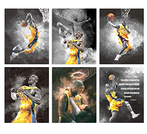 HW Hongwu Kobe Bryant Canvas Wall Art Painting ā Print Pictures Art Lakers Painting 8x10 inches Set of 6 Unframed for for Home DĆ©cor