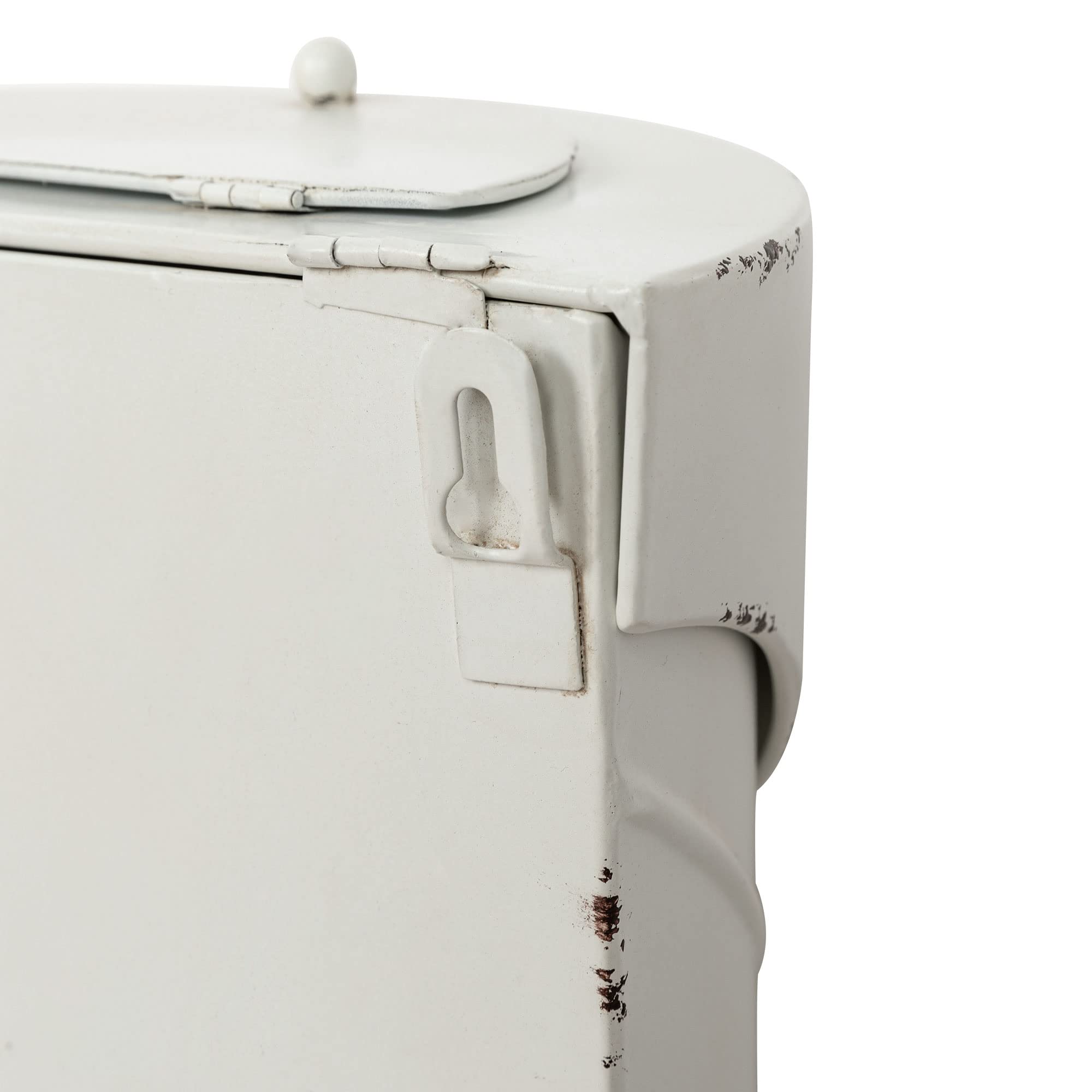 Rustic White Wall Mounted Mailbox Outdoor Metal Decorative Post Mail Box, Home Office Parcel Box with Drop Slot Secure Lock