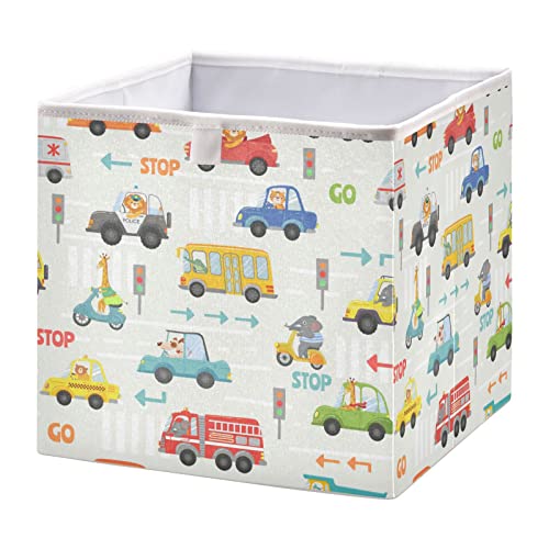 Kigai Cartoon Cars Cube Storage Bin, 11x11x11 in Collapsible Fabric Storage Cubes Organizer Portable Storage Baskets for Shelves, Closets, Laundry, Nursery, Home Decor