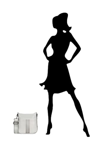 Jeri Vapor Crossbody Tote by Haute Shore, White Coated W/Silver & Rosegold Stripe
