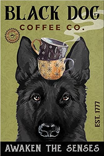 Gift For German Shepherd Lovers Year Black Dog Coffee Company Vintage Metal Tin Sign 8x12 Inch Vertical Poster For Bedroom Bathroom Living Room Kitchen Home Decorative Art Wall Decor Plaque