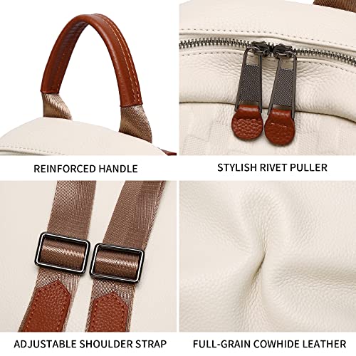 Wesccimo Genuine Leather Backpack Purse For Women Beige Real Soft Leather Large Rucksack Convertible Shoulder Bag Beige