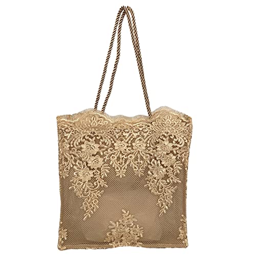 TENDYCOCO 1pc Embroidery Embroidered L and Lady Beach Tote Vintage Girls Creative Handbag Fashion Portable Size Summer Women Shoulder Pouch for Bag Lace