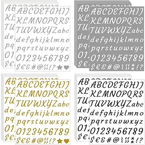 Alphabet Letter Stickers, 40 Sheets 2880PCS Alphabet and Number Stickers Self Adhesive Vinyl Letter Number Stickers Decoration for Mailbox Wall Door Crafts Address Number (Black, White, Gold, Silver)