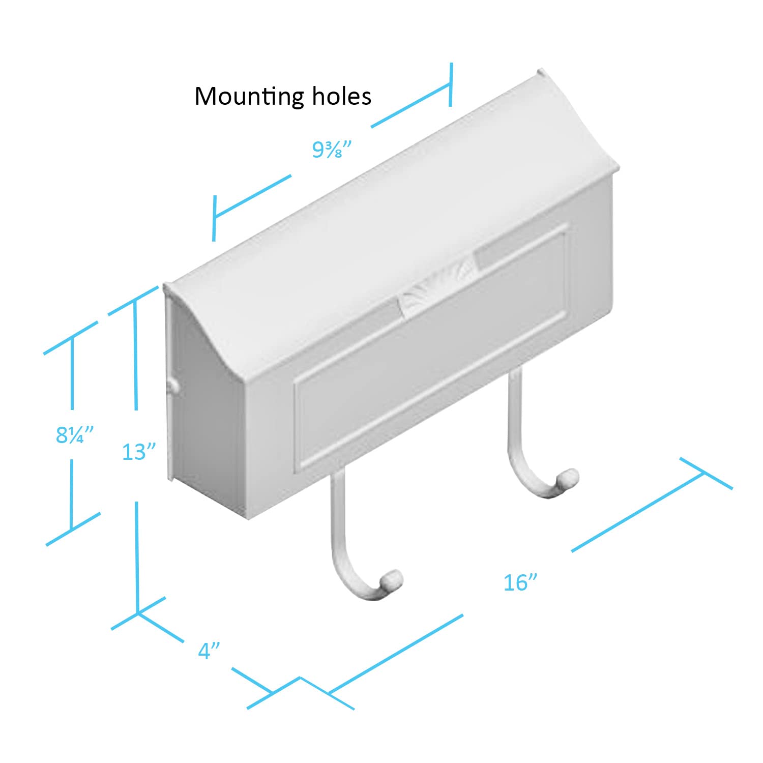 Cast Aluminum Metal Mailbox with Newspaper Hooks, Easy to Install Wall Mount, Heavy Duty, Rustproof Coated Paint, Horizontal Mail Box for House Porch - 16” x 4.25” x 8.25” (Swedish Silver)