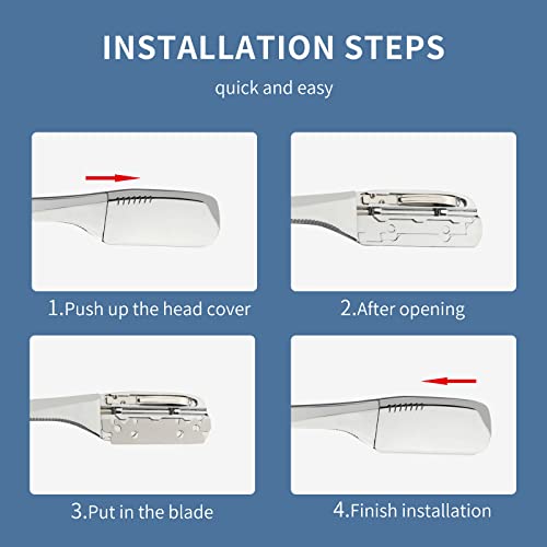 CestoMen Barber Straight Razor, Professional Straight Edge Razor, Stainless Steel Barber Single Blade Edge Razors for Men Close Shaving - Silver