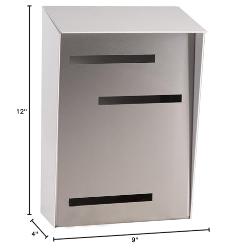 Mid Century Wall Mounted Mailbox - Vintage Retro Design, Large Size, White/Silver Finish