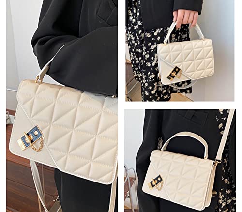 Ladies crossbody leather handbag in three classic colors with a creative geometric design and a small buckle chain closure. (White)