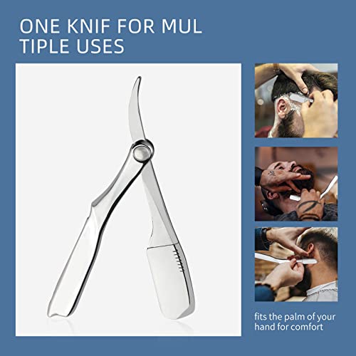 CestoMen Barber Straight Razor, Professional Straight Edge Razor, Stainless Steel Barber Single Blade Edge Razors for Men Close Shaving - Silver