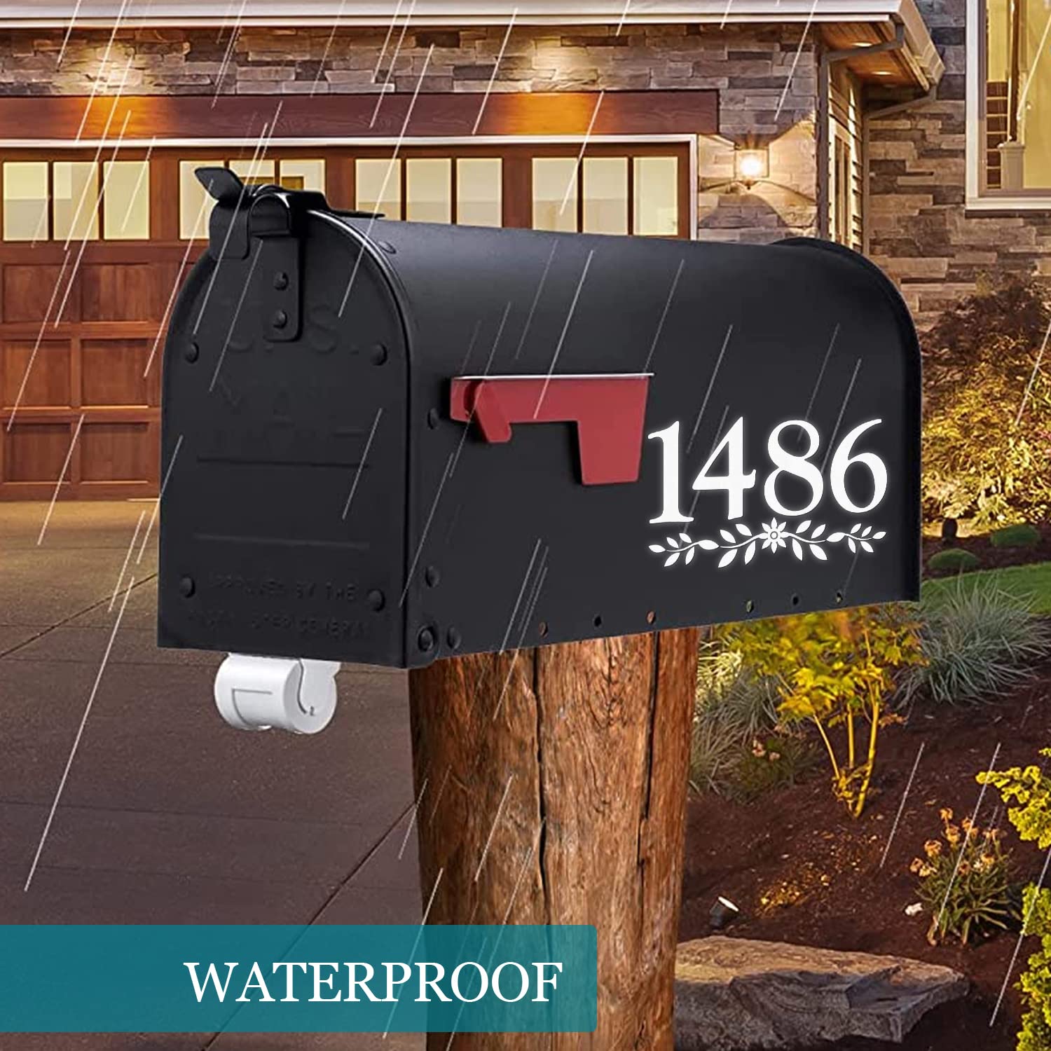 2" Reflective Mailbox Numbers Die Cut Decal Rustic Style Flowers House Number Address Sign Front Door Decal Vinyl Lettering Farmhouse Decor 4 Set, White
