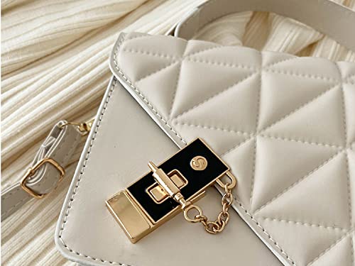 Ladies crossbody leather handbag in three classic colors with a creative geometric design and a small buckle chain closure. (White)