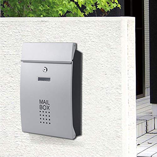 Mailboxes for Outside Mailbox Wall Mount Mailbox Post Box Outdoor Wall-Mounted Stainless Steel Mail Box Suggested Box with Lock European Rainproof Villa (Color : Silver)