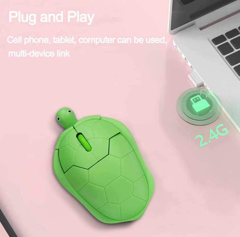 Wireless Mouse,Cute Animal Green Turtle Shape Portable Quiet Optical USB Mice, 1600 DPI 3 Buttons Silent Cordless Mouse for PC Laptop Computer Notebook MacBook Desktop