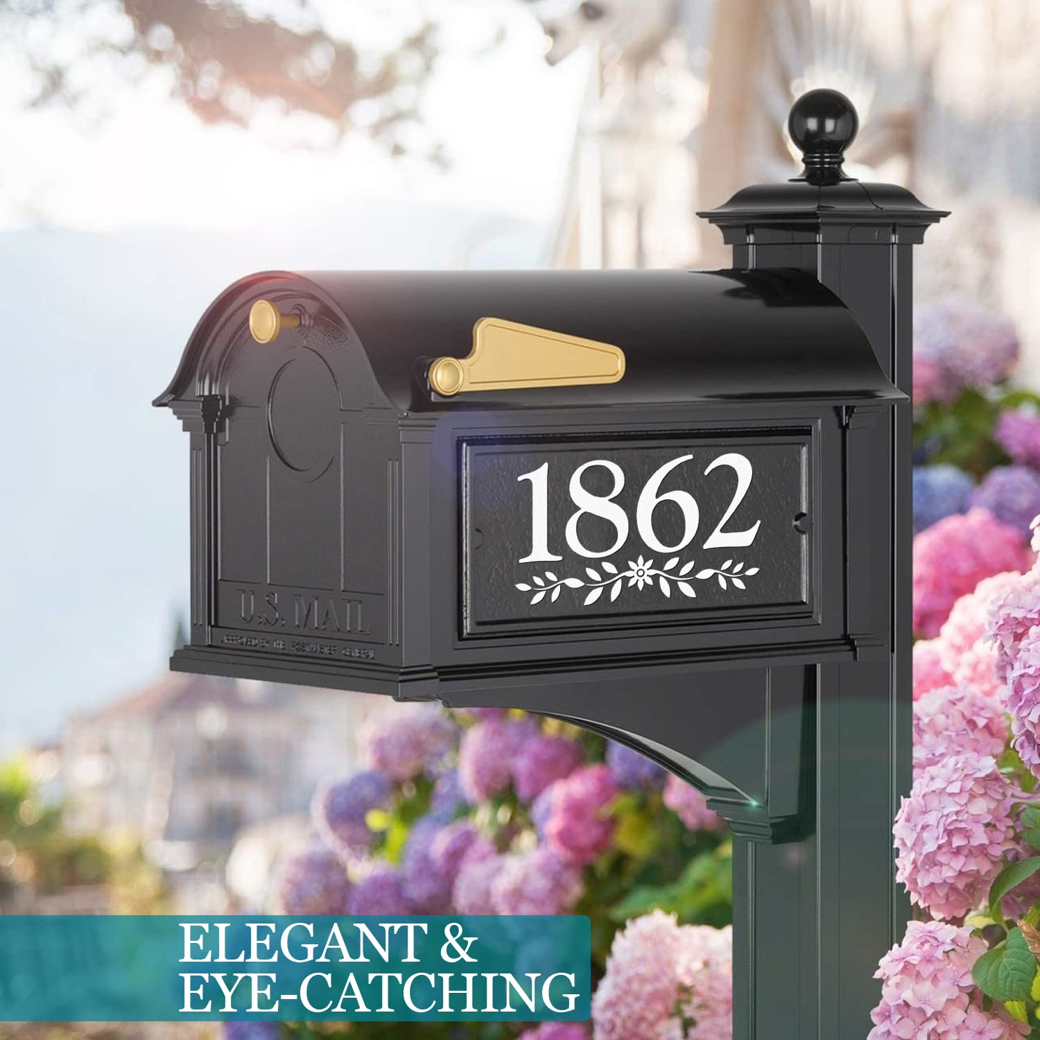 2" Reflective Mailbox Numbers Die Cut Decal Rustic Style Flowers House Number Address Sign Front Door Decal Vinyl Lettering Farmhouse Decor 4 Set, White