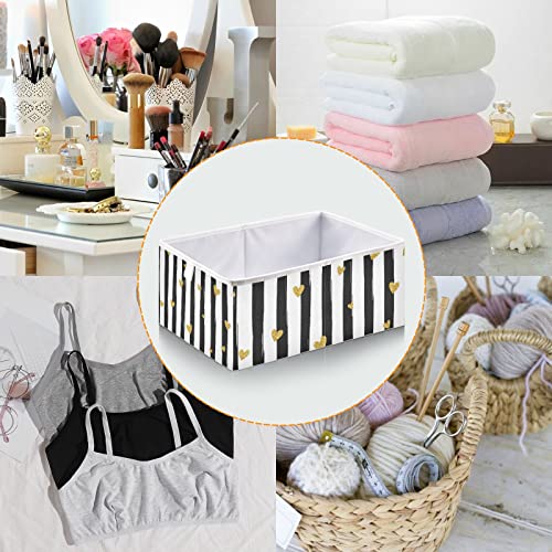 Kigai Black and White Stripes with Hearts Cube Storage Bin 15.7x10.6x7 in, Large Organizer Collapsible Storage Basket for Shelves, Closet, Storage Room