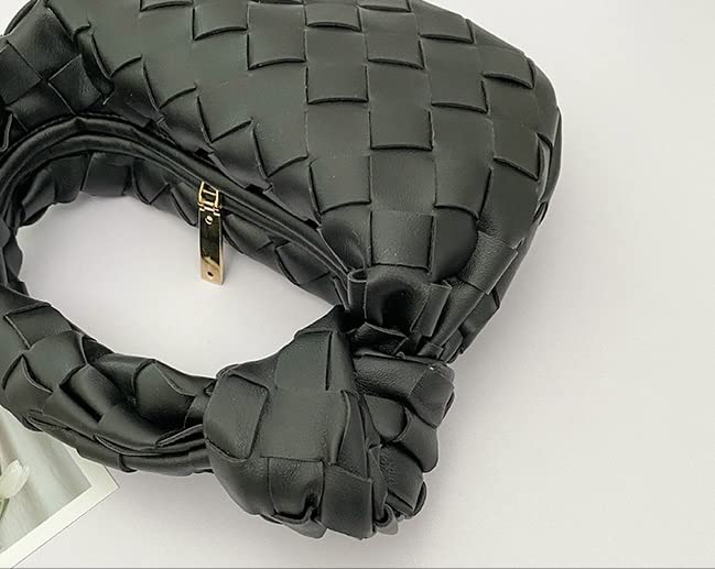 Bella Luna Mini Knotted Woven Hobo Bag | Shoulder Handbag or Purse | Women’s Designer Fashion Soft Faux Leather Bag (Black)