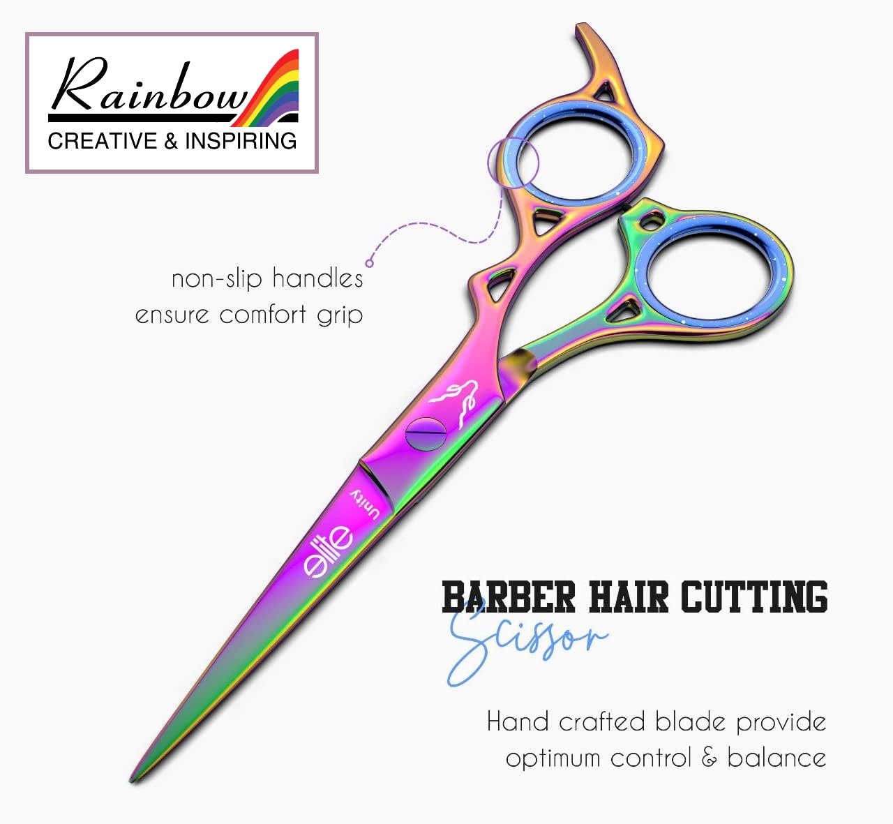 Hair Cutting Scissors, Barber Scissors-Elite Unity 6.5 inch Professional Hair Scissors-Razor Edge Sharp Scissors for Barber Kit, Haircut, Trimming, Men/Women.For Home and Salon Use. (Rainbow)