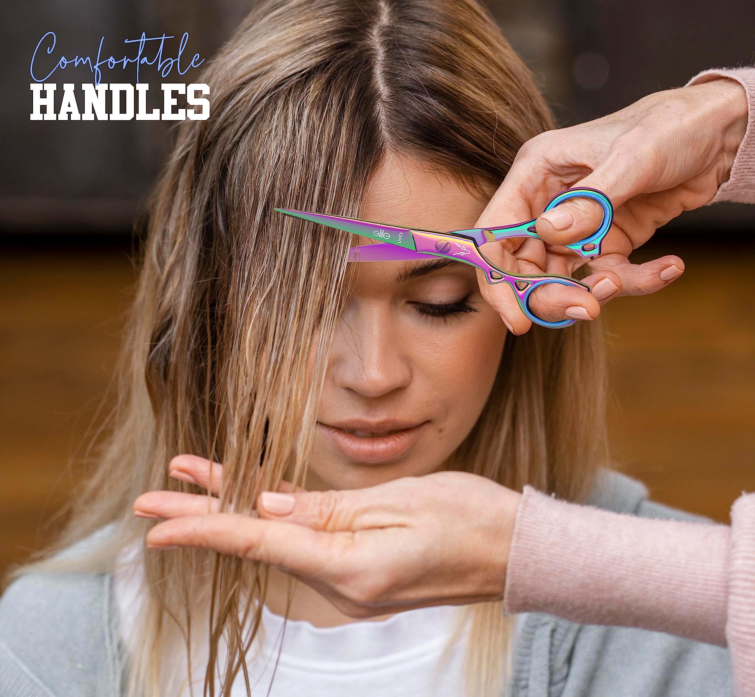Hair Cutting Scissors, Barber Scissors-Elite Unity 6.5 inch Professional Hair Scissors-Razor Edge Sharp Scissors for Barber Kit, Haircut, Trimming, Men/Women.For Home and Salon Use. (Rainbow)