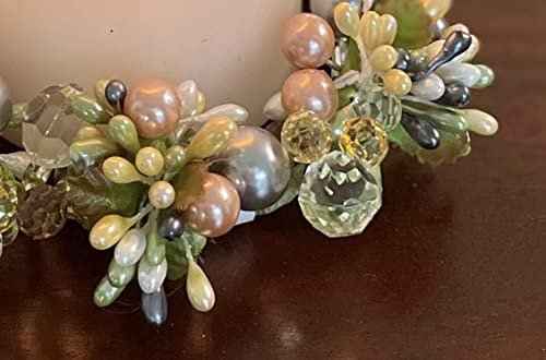 6 Inch Crystal and Pearlized Berry Candle Ring, Holds 3.75 Inch Pillar Candle - Green, Blue, Yellow and Blush