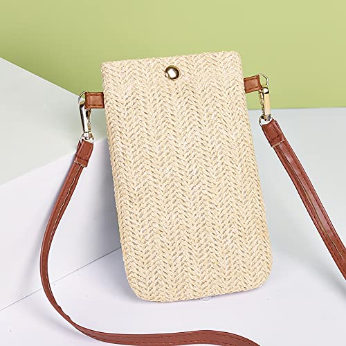 Aktudy Women Mini Straw Messenger Bags Hand Woven Summer Beach Shoulder Phone Wallet
