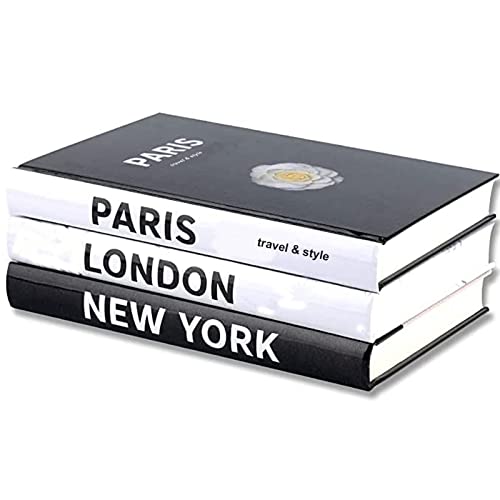 Hfpengzan 3Pcs Decorative Books for Home Decor, Hardcover Blank Faux Book Decor, Fake Display Book for Living Room, Entryway, Coffee Table, Bookshelf Decor (New York, Paris, London)