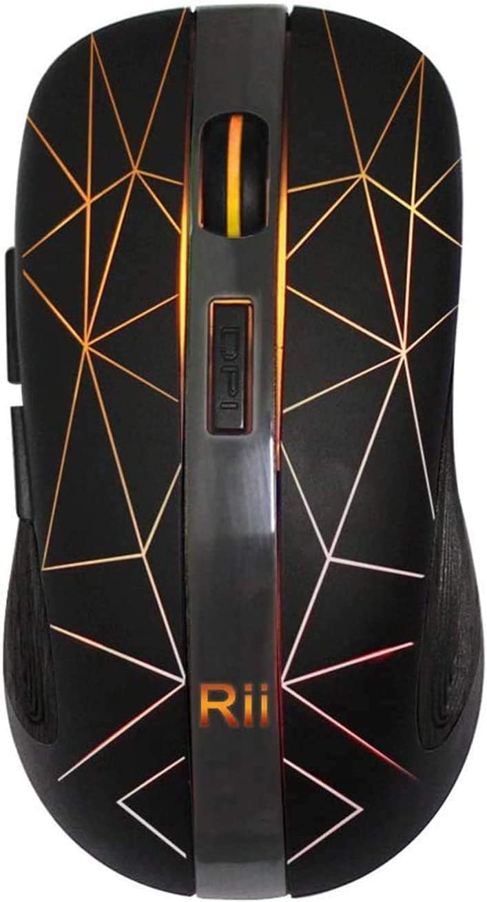 Rii RM200 2.4G Wireless Mouse with USB Nano Receiver, 5 Buttons Rechargeable Mouse,Colorful Backlit RGB Gaming Mouse for Notebook,PC,Computer-Black