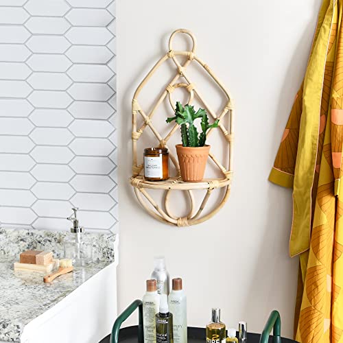 Main + Mesa Decorative Woven Rattan Wall Shelf, Natural