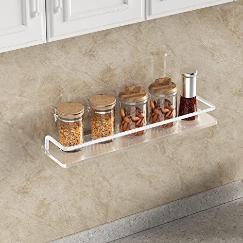 Acliys Floating Shelves Arcylic Bathroom Shelves with Towel Bar Wall Mounted Storage Shelves for Bathroom/Living Room/Kitchen/Bedroom Set of 2(White)