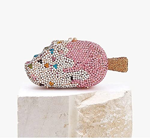 AYKDAS Purses & Totes, Evening Clutches & Crossbody Bags Clutch Cute Ice Cream Shape Evening Bag Rhinestone Wedding Holiday Party Wallet (Color : Pink White)