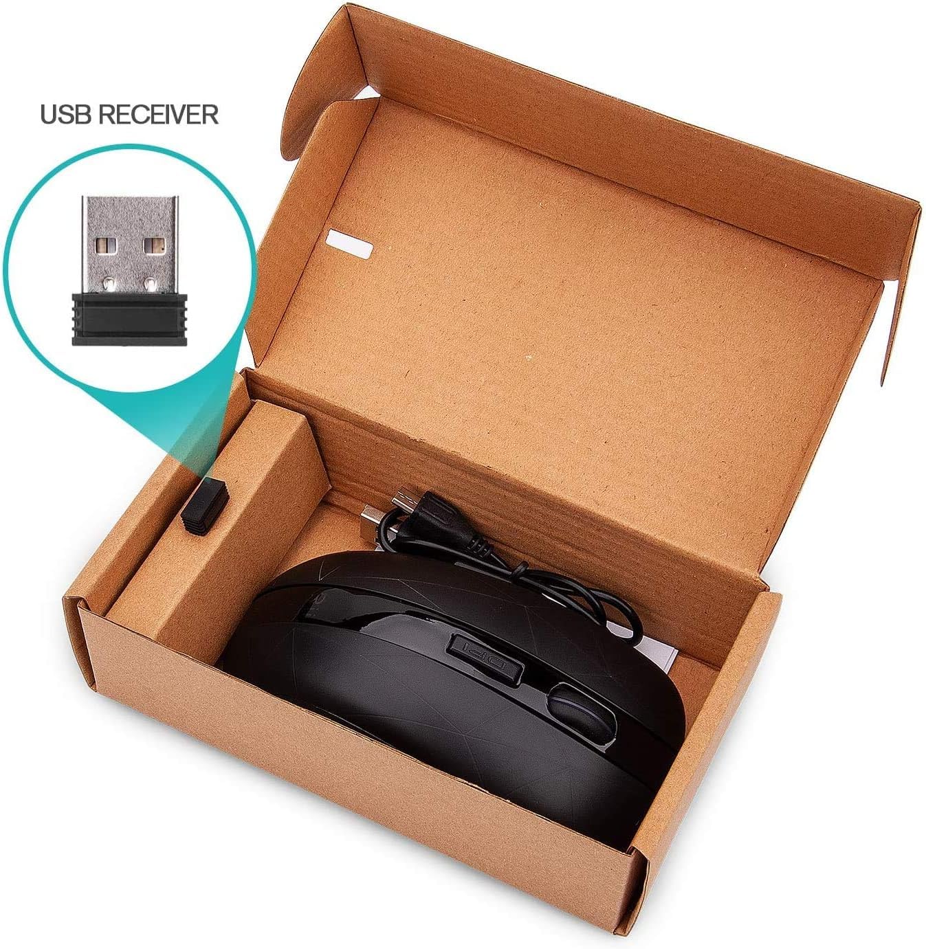 Rii RM200 2.4G Wireless Mouse with USB Nano Receiver, 5 Buttons Rechargeable Mouse,Colorful Backlit RGB Gaming Mouse for Notebook,PC,Computer-Black