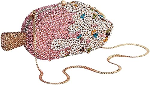 AYKDAS Purses & Totes, Evening Clutches & Crossbody Bags Clutch Cute Ice Cream Shape Evening Bag Rhinestone Wedding Holiday Party Wallet (Color : Pink White)